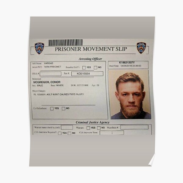 "Conor McGregor Official Mugshot" Poster by mikey2468 | Redbubble