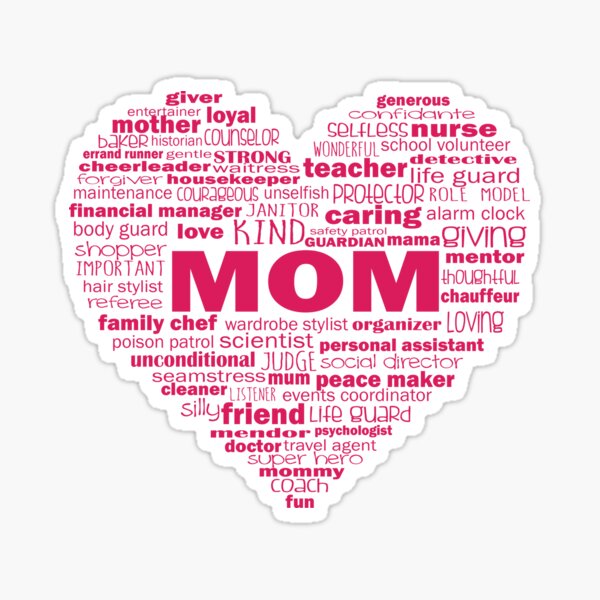 "Mom - Words About Mom Heart Pink" Sticker for Sale by jitterfly ...