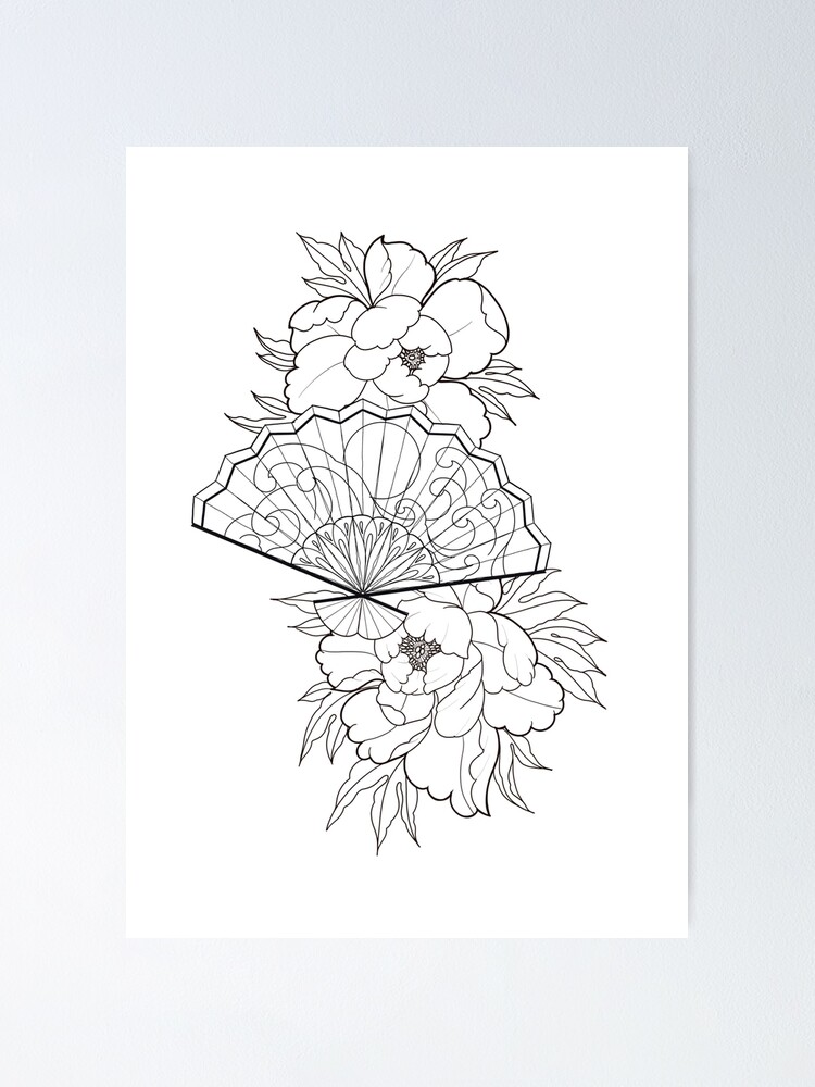 Japanese Fan Tattoo Outline Japanese Geisha Fan Floral Temporary