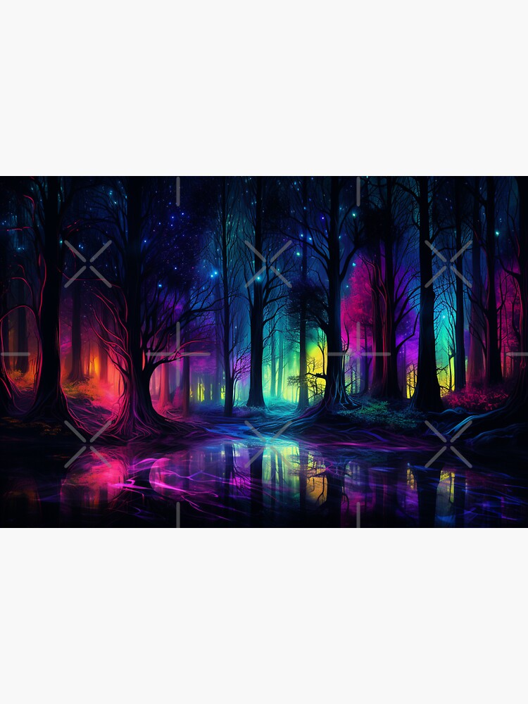 "Fantasy Dreamscape: Enchanted Forest, Bioluminescent Painting" Sticker ...