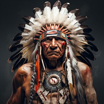 "Male Native American tribal chief with feather headdress and face ...