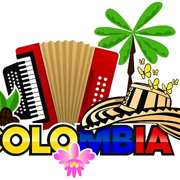 "Colombia, letters with the flag, accordion, coffee, wax palm, sombrero ...