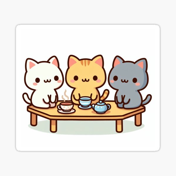 "Kawaii Cats Gathering On A Tea Table" Sticker for Sale by Timo-TOPG ...