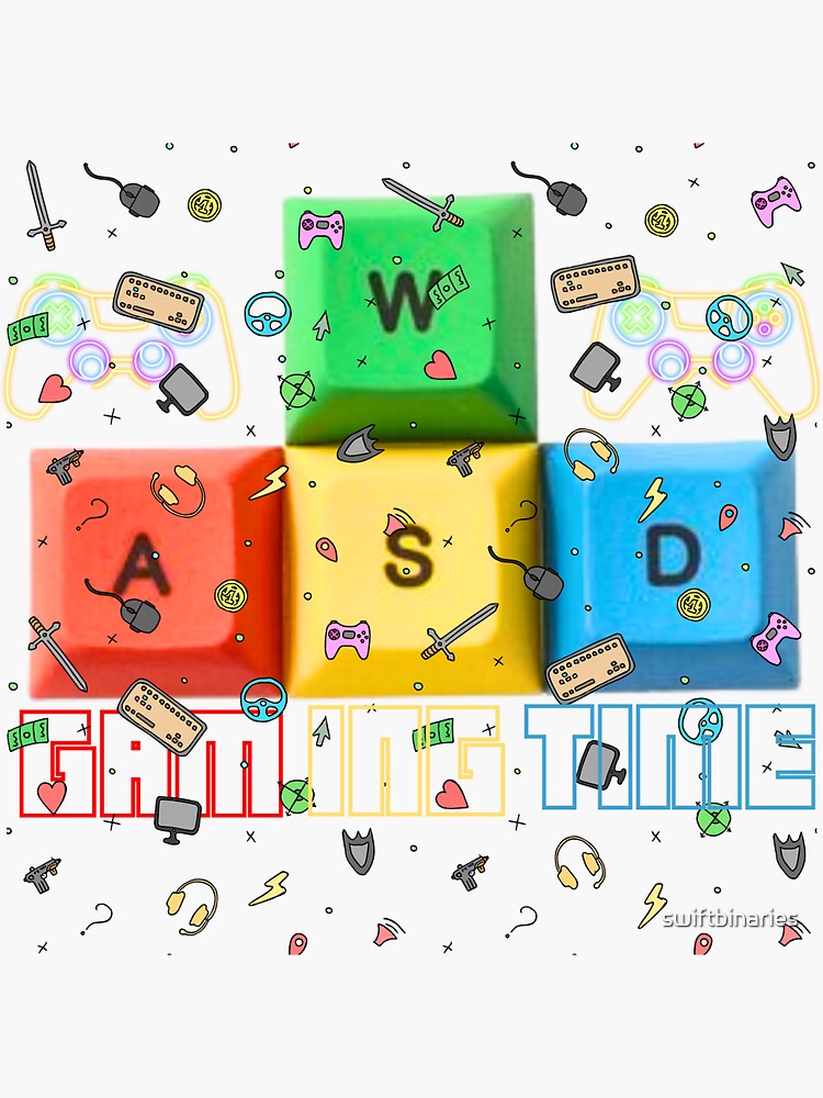 "wasd, Keyboard gaming time" Sticker for Sale by swiftbinaries | Redbubble
