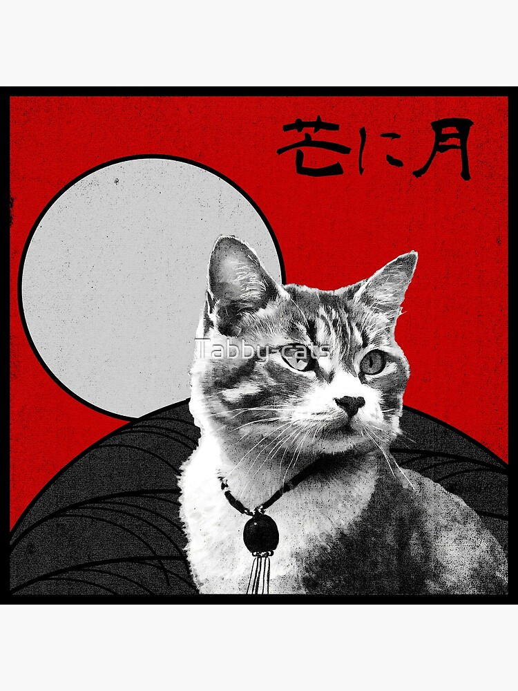 "A cat lost in the world of Hanafuda card paintings the moon and susuki ...