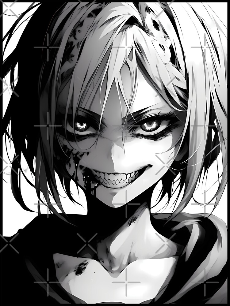 Anime Girl Portrait with Creepy Smile and Mad Eyes Sticker for Sale by ByteyCreatives Redbubble