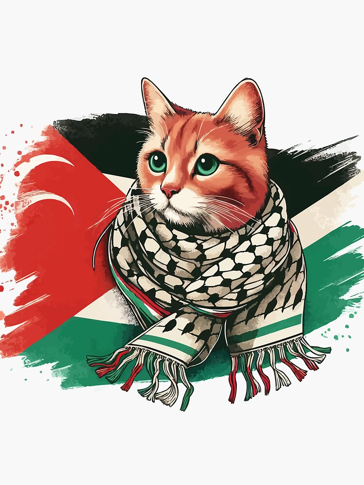 "Palestine Cat With Scarf" Sticker for Sale by Riv9 | Redbubble