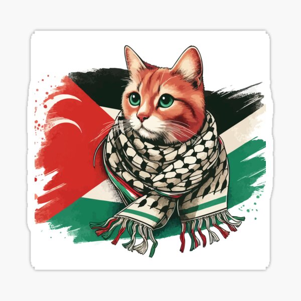 "Palestine Cat With Scarf" Sticker for Sale by Riv9 | Redbubble