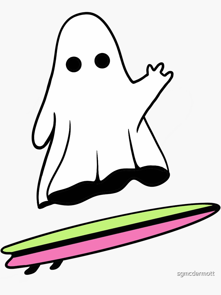 "Cartoon Ghost Surfing Pink" Sticker for Sale by sgmcdermott | Redbubble