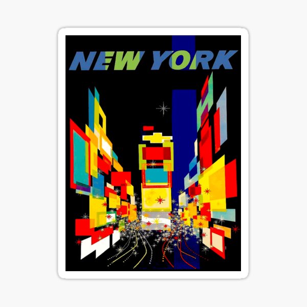 "NEW YORK : Vintage Psychedelic Times Square Advertising Print" Sticker ...