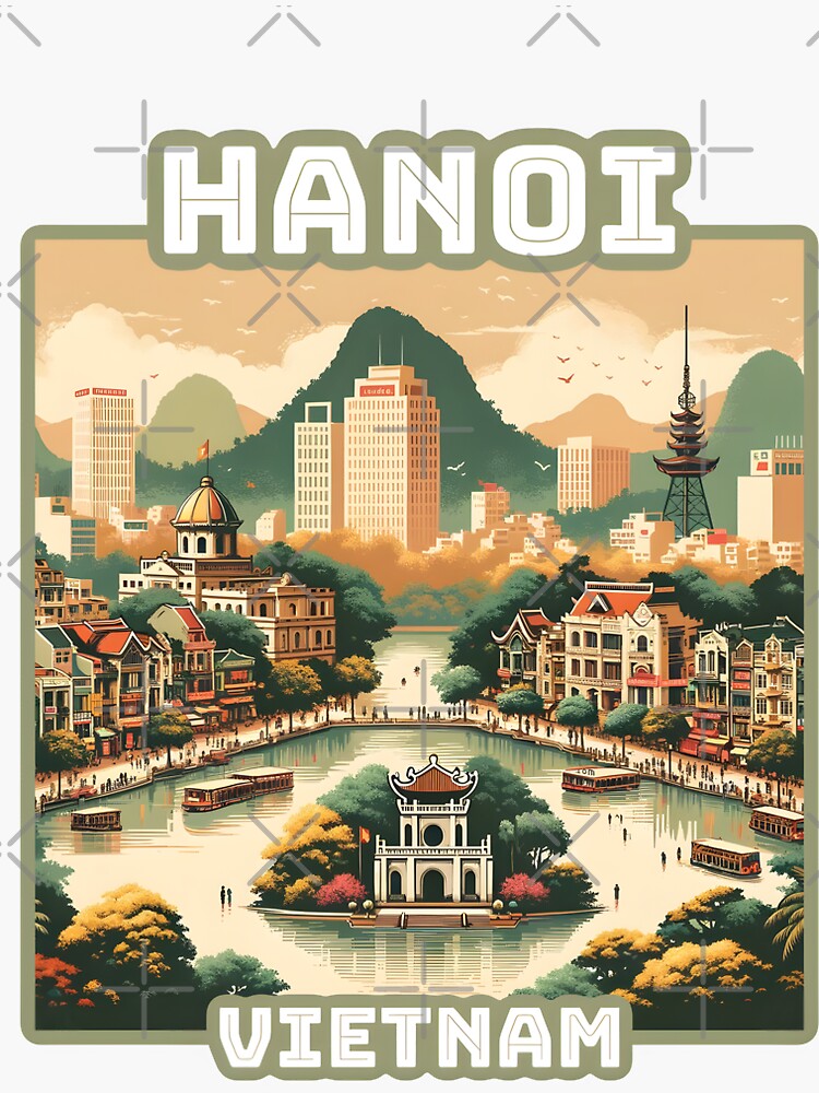 "Retro vintage Hanoi Vietnam Skyline " Sticker for Sale by Unitepeople ...