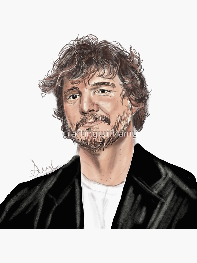"curly hair pedro pascal" Sticker for Sale by craftingwithamy | Redbubble