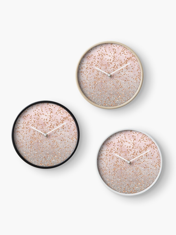 Mixed Rose Gold Glitter Gradients Clock