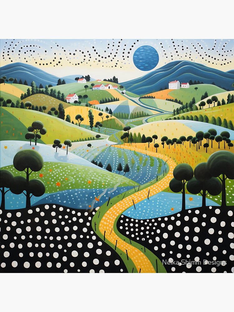 "Dotted Landscape in Blue, Green, Yellow, Black and White" Sticker for ...