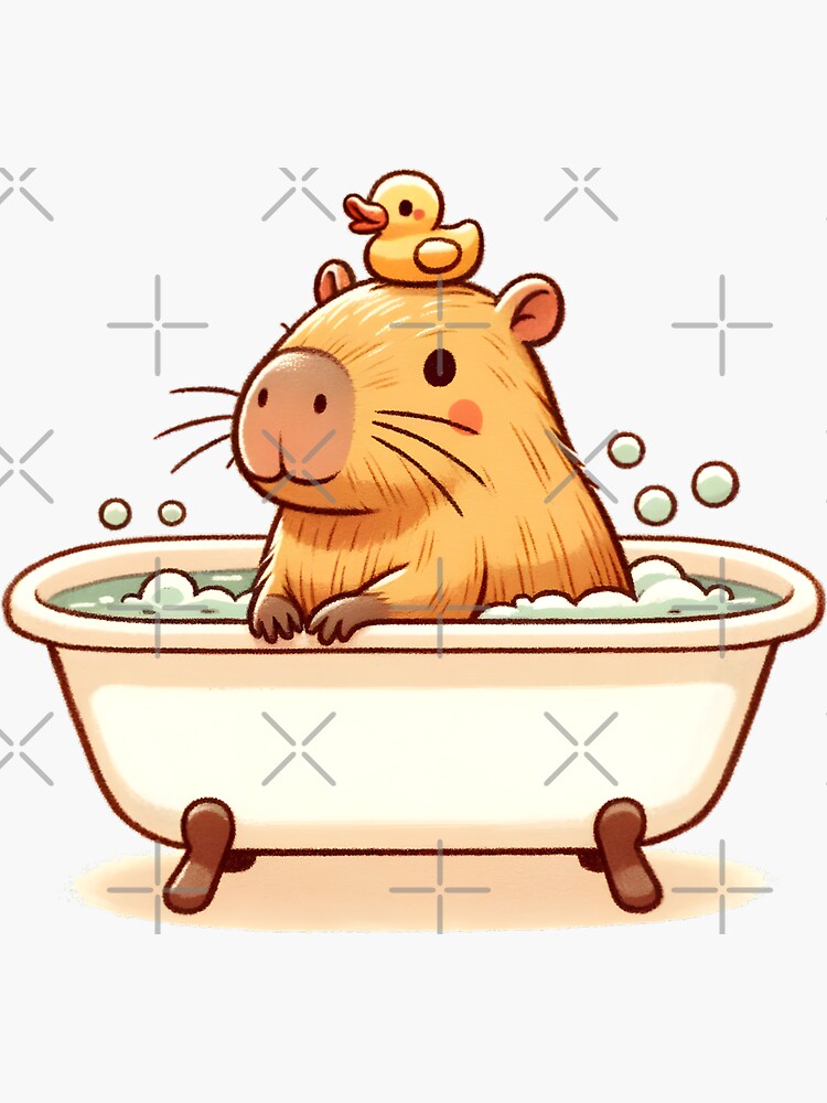 "Bubbly Capybara Bath Time with Rubber Ducky Adorable " Sticker for ...