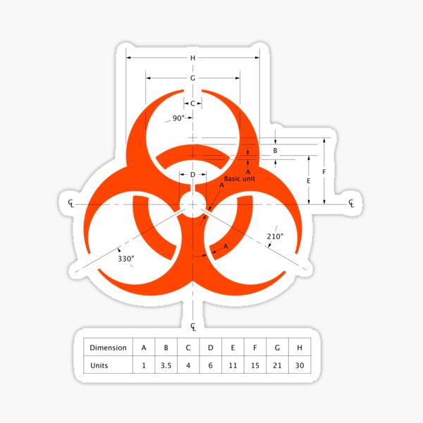 "Biohazard warning sign with dimensions" Sticker by rupertrussell ...