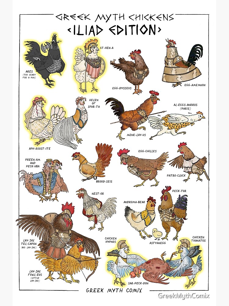 "Greek Myth Chickens - COLOUR Iliad Edition (no background)" Poster for ...
