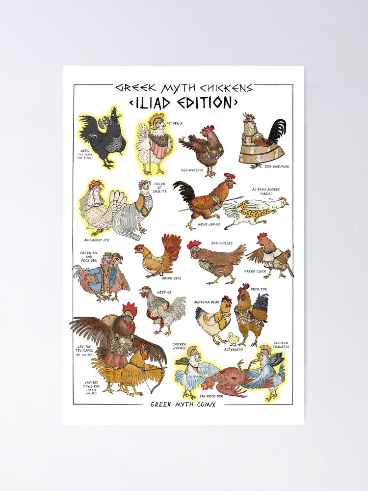 "Greek Myth Chickens - COLOUR Iliad Edition (no background)" Poster for ...