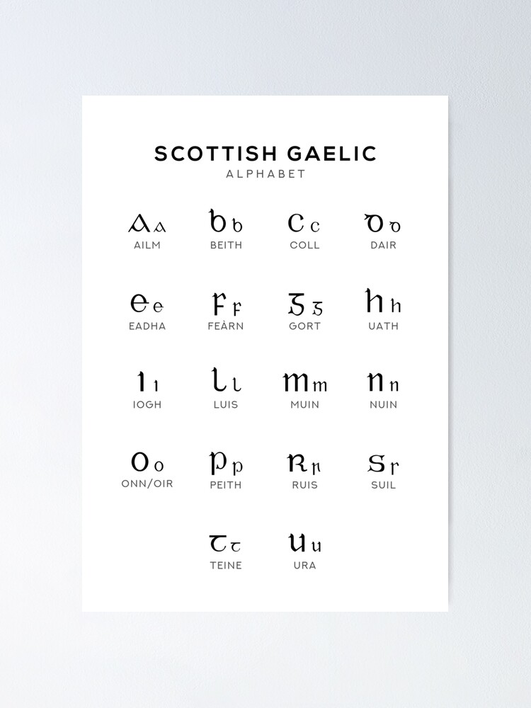 "Scottish Gaelic Alphabet, Language Learning Chart White" Poster for ...