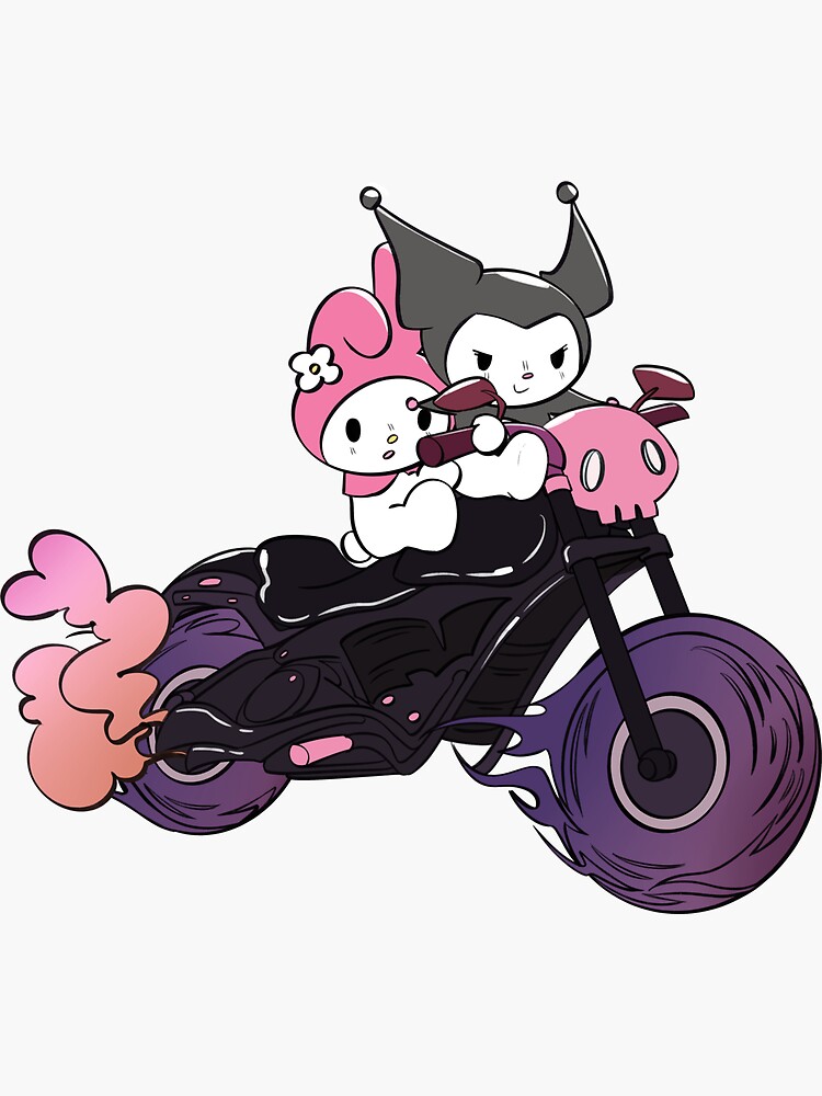 "Kuromi and My Melody on a bike" Sticker for Sale by Sillyfany | Redbubble
