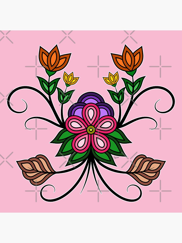 "Black Outline Colored Ojibwe Floral Motif" Art Print for Sale by ...