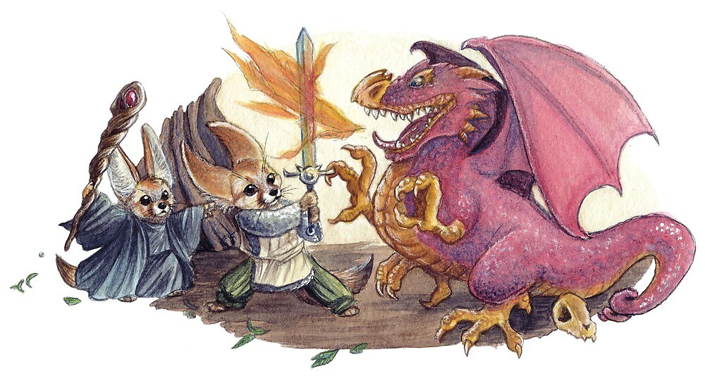 "Fennec Foxes Dragon Fight" by AmberStone | Redbubble