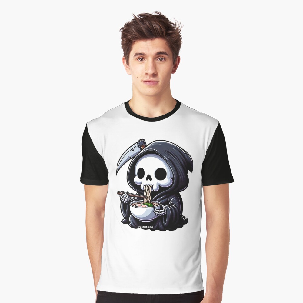 "Grim Reaper is hungry. He is eating ramen." Sticker for Sale by ...