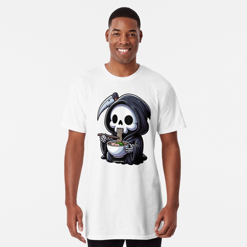 "Grim Reaper is hungry. He is eating ramen." Sticker for Sale by ...