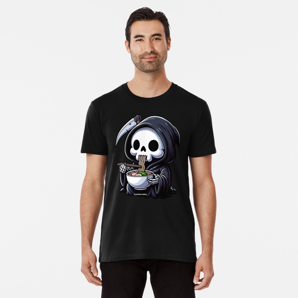 "Grim Reaper is hungry. He is eating ramen." Sticker for Sale by ...