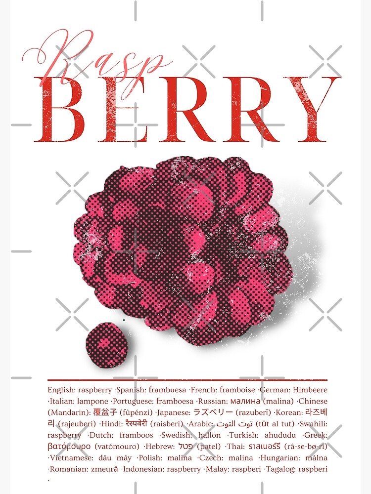 "Red Vintage Raspberry Print with Different Translations" Poster for ...