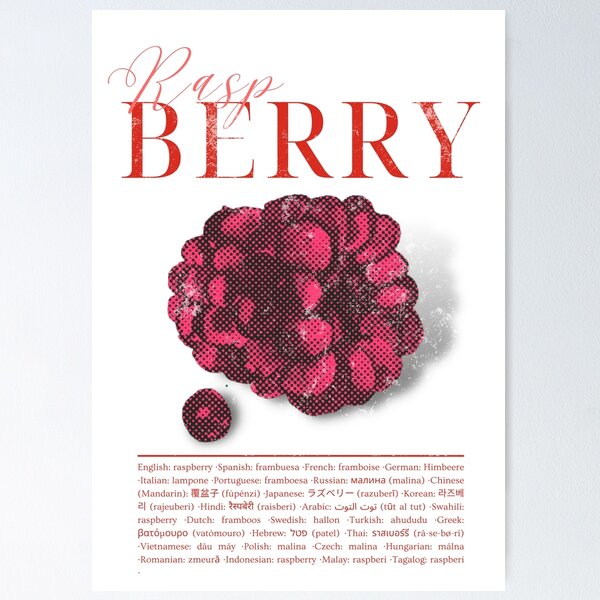 "Red Vintage Raspberry Print with Different Translations" Poster for ...