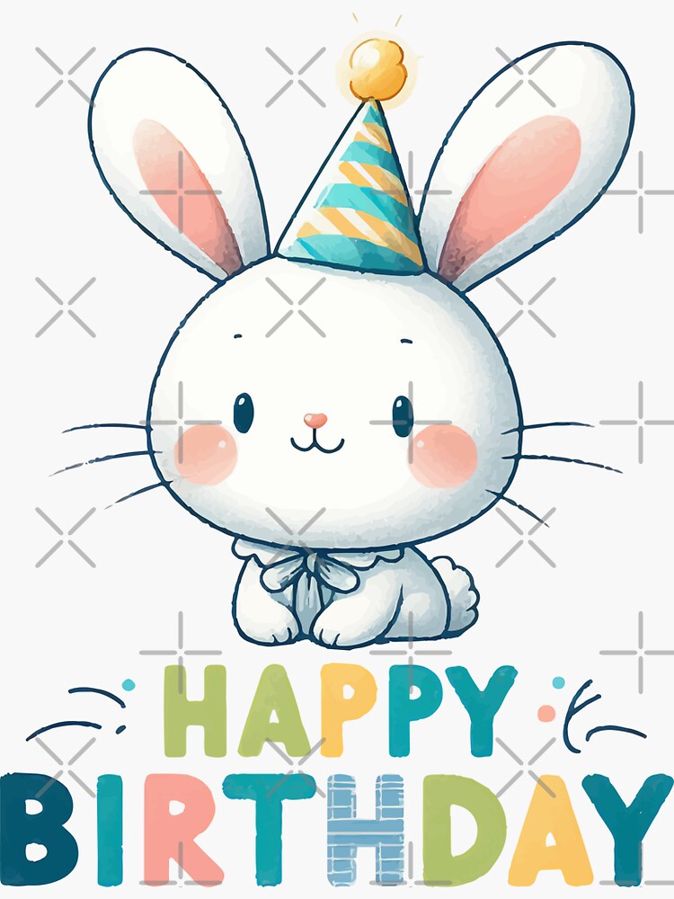 "Kawaii Happy Birthday White Bunny Rabbit Party" Sticker for Sale by ...
