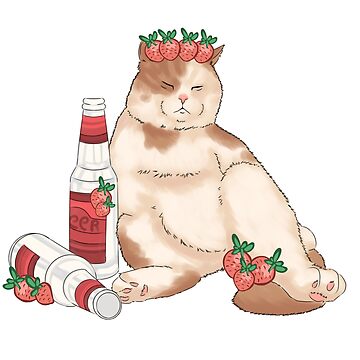 "drunk strawberry cat meme " Sticker for Sale by LuluNeko | Redbubble