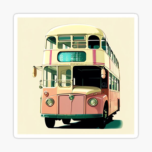 "Vintage Double Decker Bus Retro Urban Transportation Art" Sticker for ...