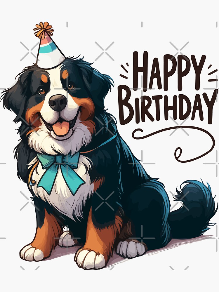 "Cute Bernese Mountain Dog Happy Birthday Party" Sticker for Sale by TomFrontierArt | Redbubble