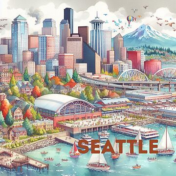 "Seattle - Illustrated map" Sticker for Sale by Dominika Farkašová ...