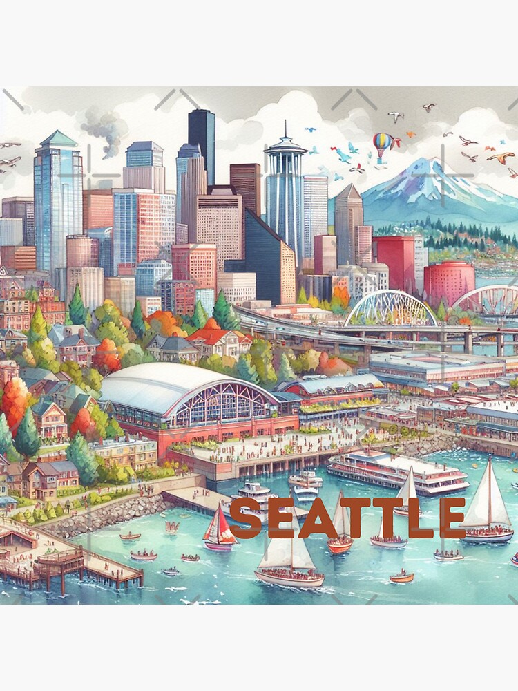 "Seattle - Illustrated map" Sticker for Sale by Dominika Farkašová ...