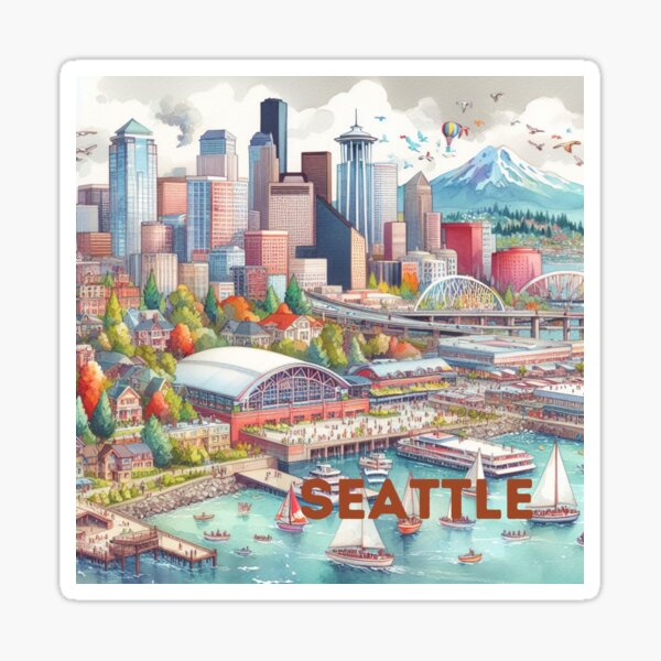 "Seattle - Illustrated map" Sticker for Sale by Dominika Farkašová ...