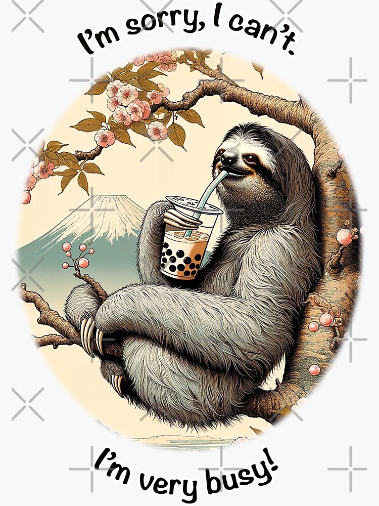 "Sloth drinking Boba ~ Japanese Art Style" Sticker for Sale by ...
