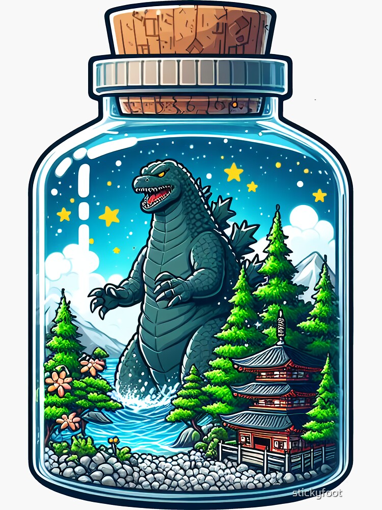 "Godzilla in a Bottle" Sticker for Sale by stickyfoot | Redbubble