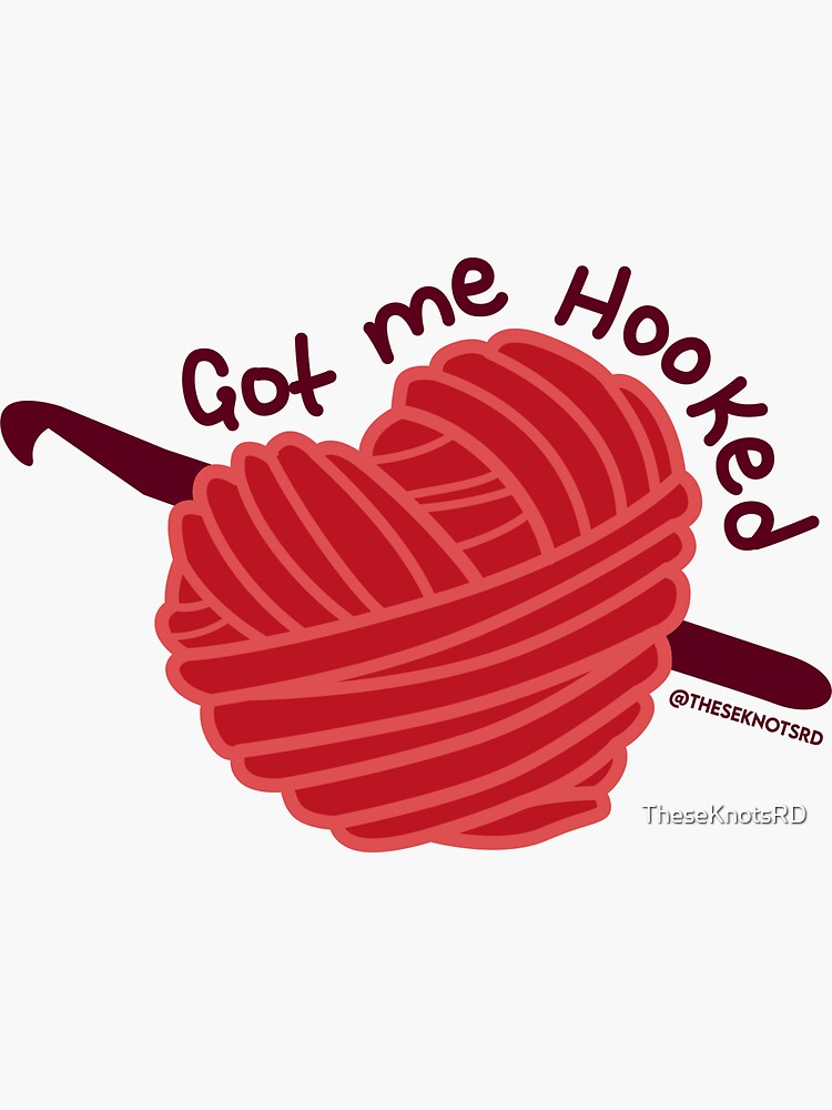 "GOT ME HOOKED CROCHET STICKER YARN HEART WITH CROSSING HOOK STICKER ...