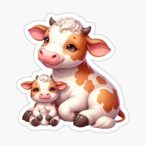 "Cute happy mother cow and calf!" Sticker for Sale by fribabywonder ...