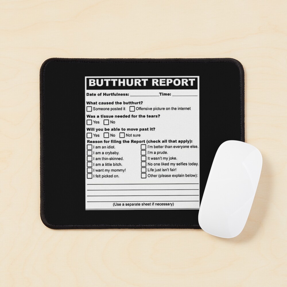 "Butthurt Report, a distressed, blurry original meme" Sticker for Sale ...