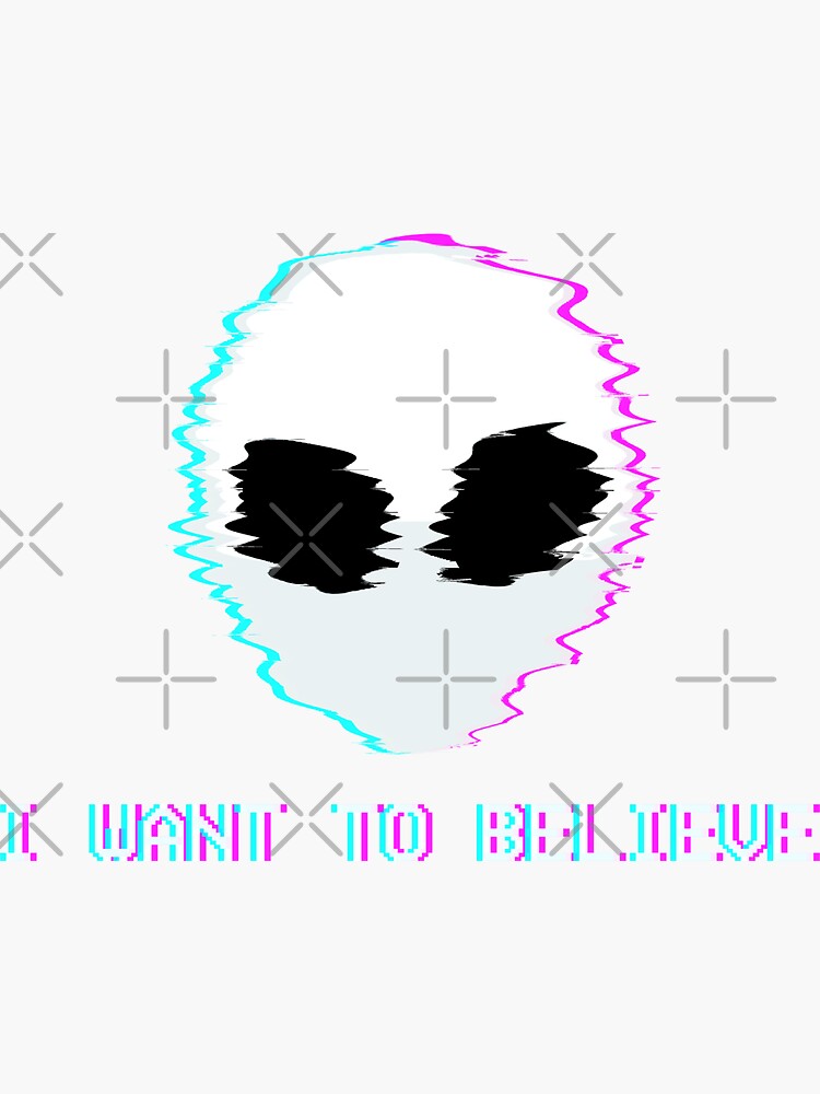 "I Want To Believe - Alien Head Glitch Vaporwave Aesthetic" Sticker by ...
