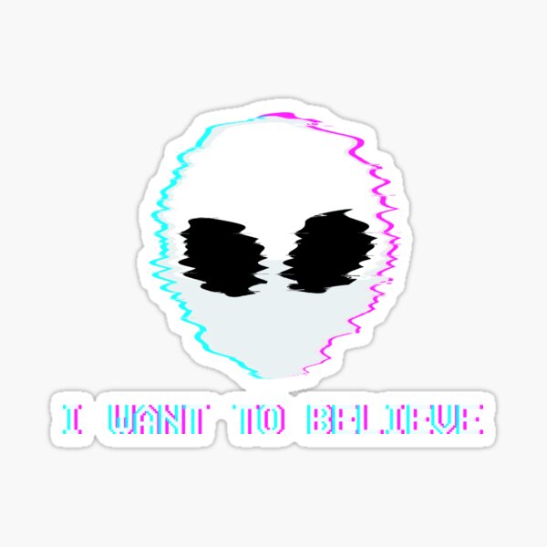 "I Want To Believe - Alien Head Glitch Vaporwave Aesthetic" Sticker by ...