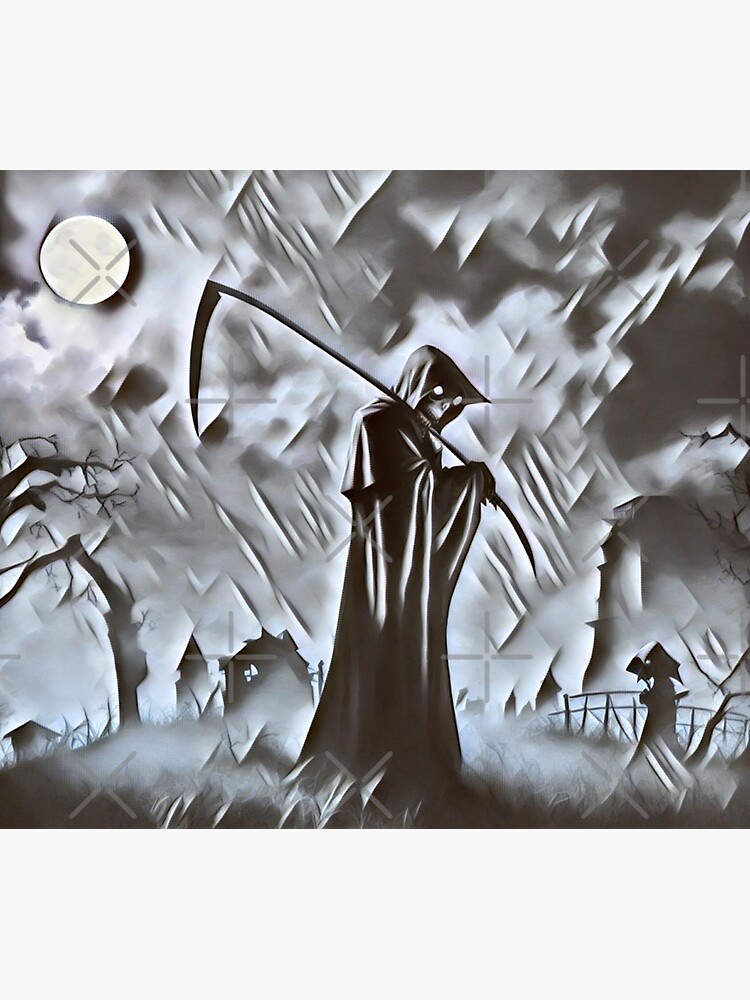 "Creepy Grim Reaper - Black Background with textured paper style ...