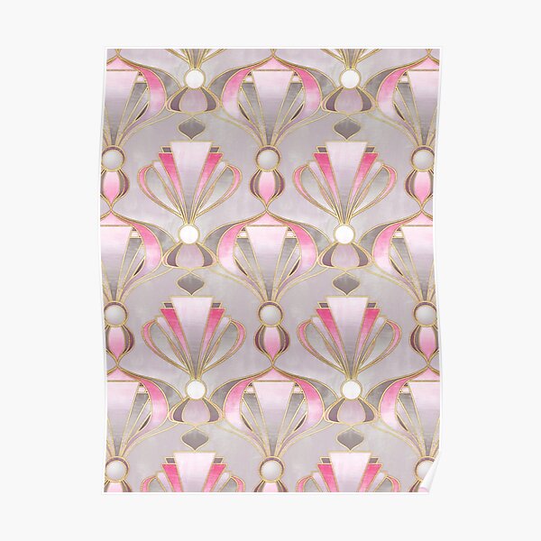 "Rose Pink, Grey & Gold Art Deco Pattern" Poster by micklyn | Redbubble