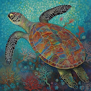 "sea turtle swimming through coral and sea fans" Sticker for Sale by ...