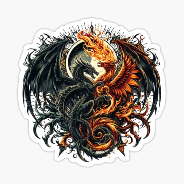 "PHOENIX AND DRAGON" Sticker by AvalonTshirts | Redbubble