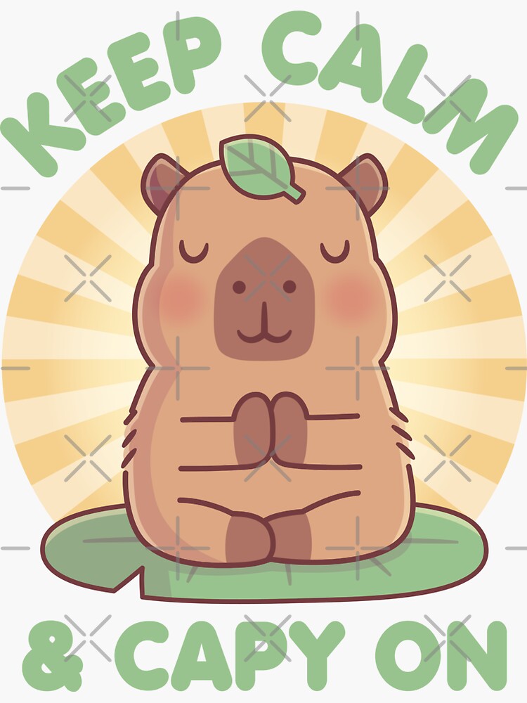"Cute Capybara Meditating Keep Calm And Capy On Pun" Sticker for Sale ...